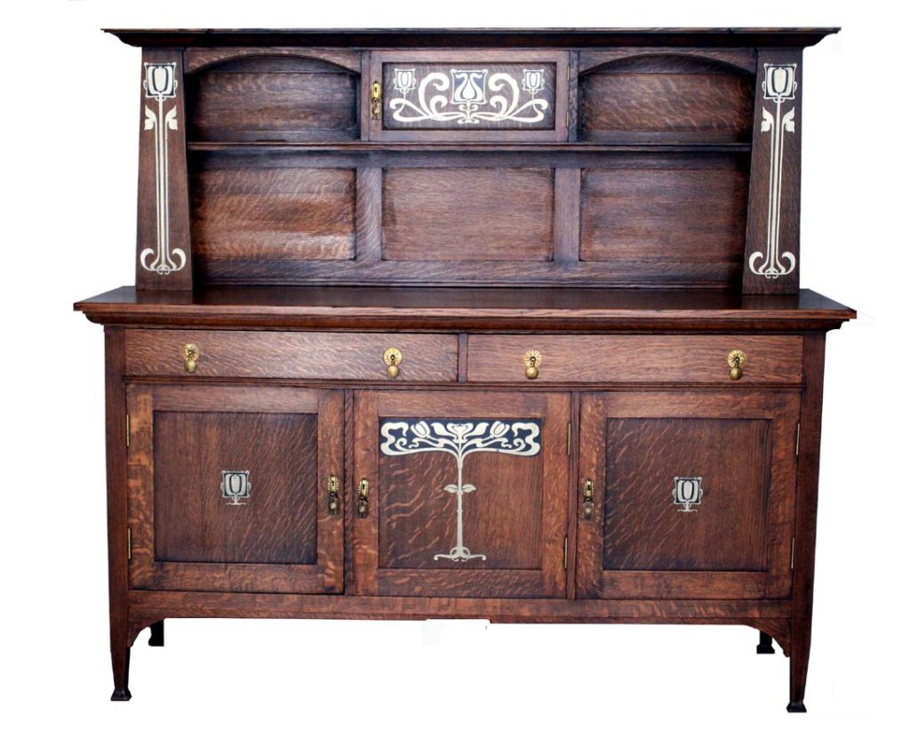 Arts & Crafts Sideboard with Pewter Inlay - thedesigngallery