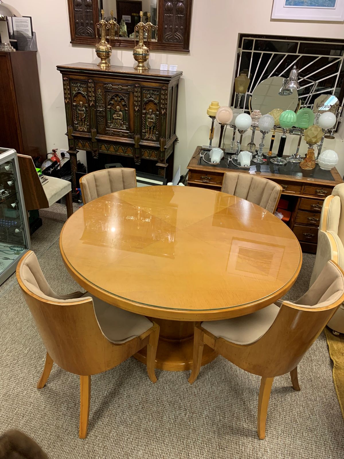 Art Deco Round Dining Table and Four Chairs - thedesigngallery